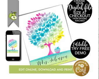EDITABLE Teacher Gift Chalkboard Printable Class Thumbprint | Etsy