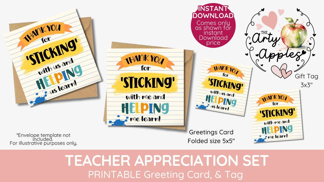 Thank You for Sticking With Me and Helping Me Learn Gift Tag and Card ...