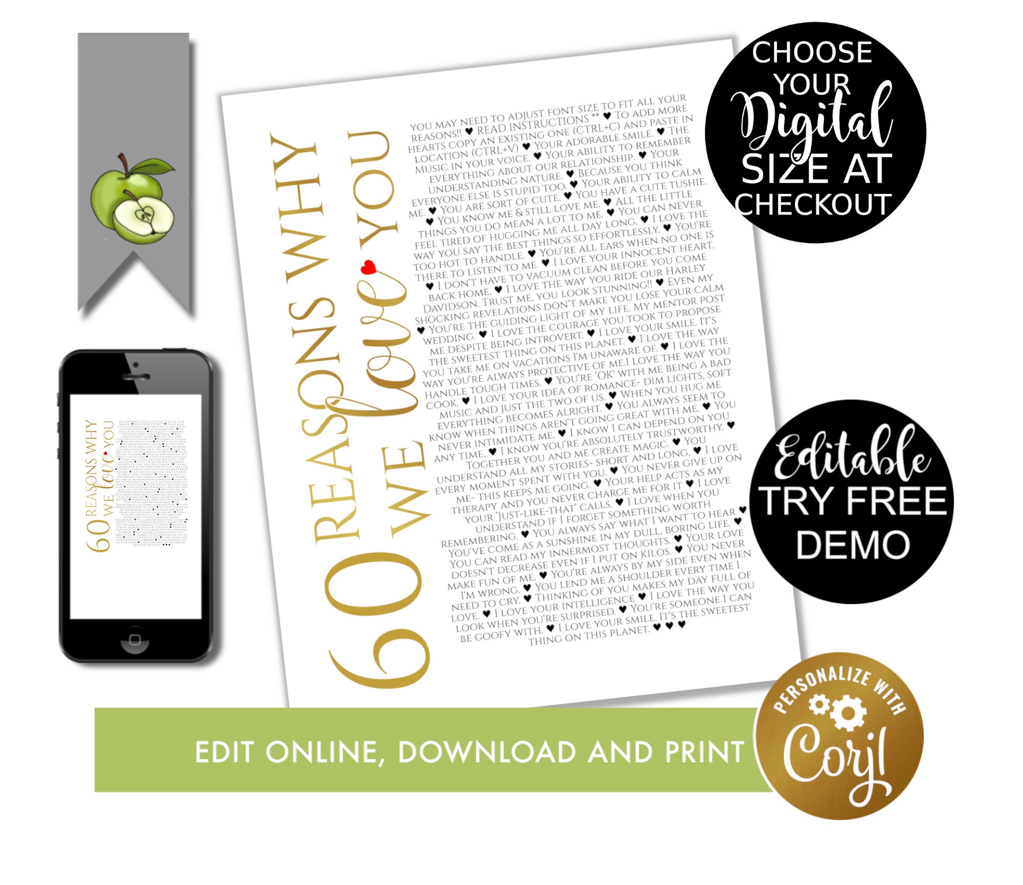 60 Reasons We Love You Editable Template All the Things We | Etsy UK