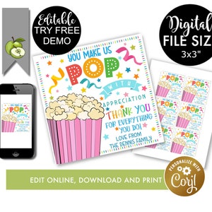 Popcorn Appreciation Gift Tag You Make Us Pop With | Etsy