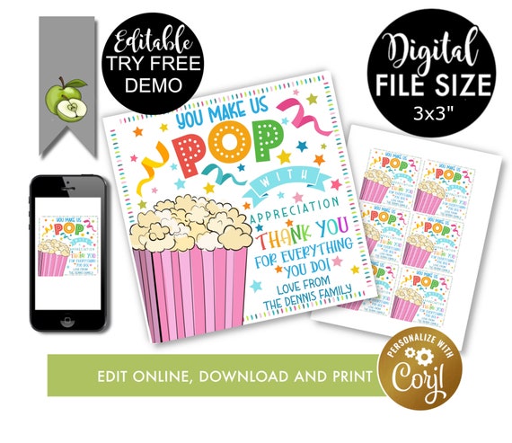 Popcorn Appreciation Gift Tag You Make Us Pop With | Etsy