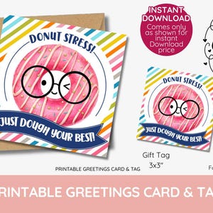 Cute Donut Test Day Gift Tag - Printable Exam Encouragement Card ...
