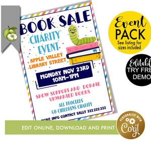 Editable Book Fair Poster Template - PTO PTA Fundraiser Event Flyer for ...