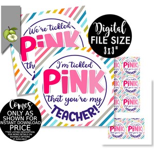 Tickled Pink Tags, Teacher Gift Tags, I'm Tickled Pink That You're My ...