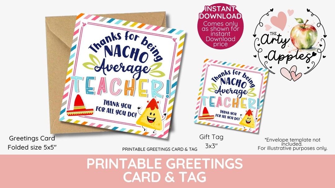 Nacho Average Teacher Gift Tag, Teacher Appreciation Thank You ...