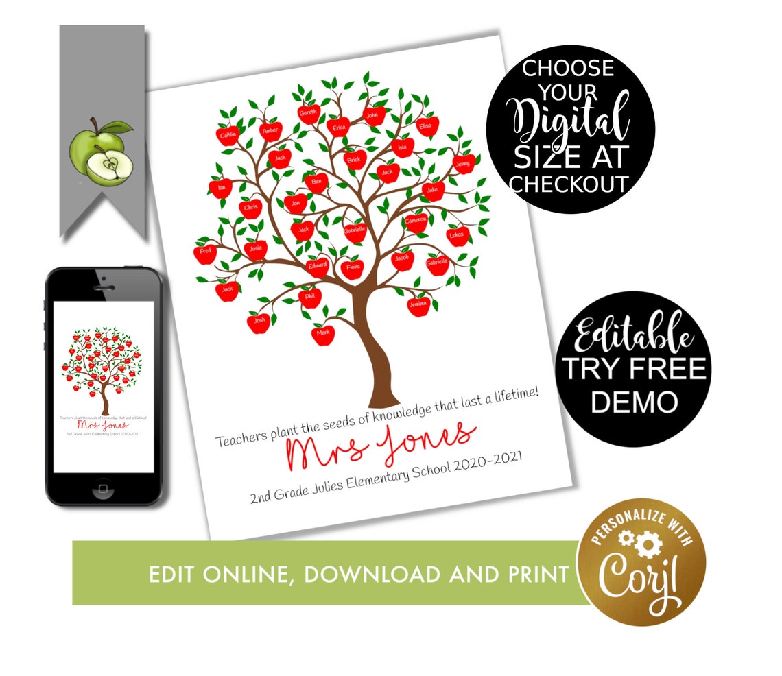 Class Teacher Apple Tree Editable Gift Teacher Appreciation - Etsy