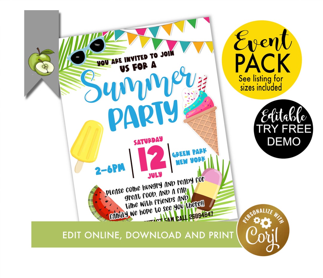 Summer Party Flyer Editable, Printable PTA PTO Flyer, Party in the Park ...
