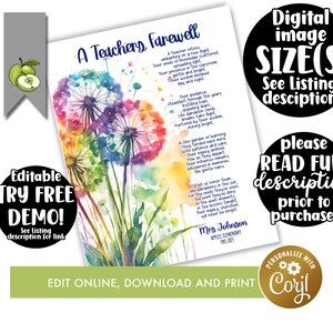 Editable Teacher Retirement Poem Gift, Printable Teacher Wall Art ...