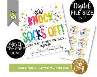 Sock Gift Tags, Thank You for Working Your Socks Off Thank You for ...
