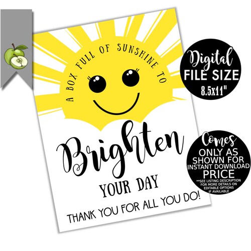 Yellow Sunshine Gift Box Tag Something to Brighten Your Day - Etsy