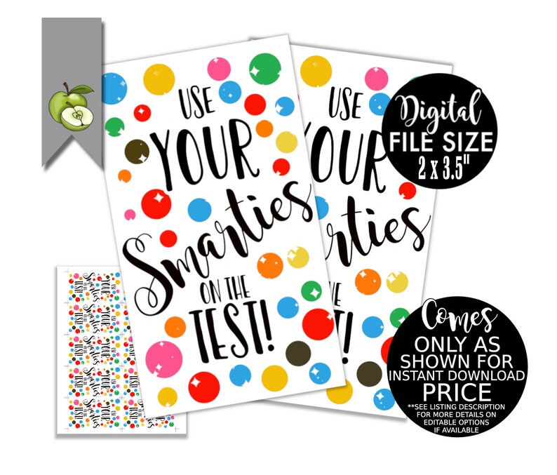 Use Your Smarties on the Test Exam Test Gift Tag Printable | Etsy