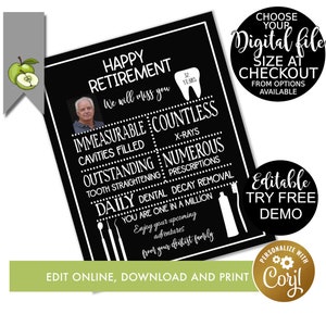 Editable Dentist Retirement Gift Dental Printable Leaving | Etsy