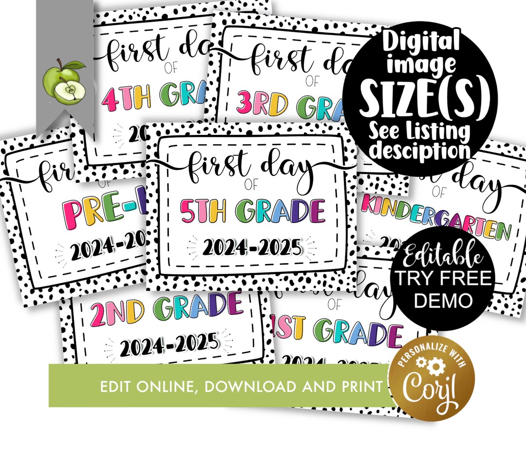 Editable First Day of School 1st Grade Sign 2024 Instant Download Photo ...