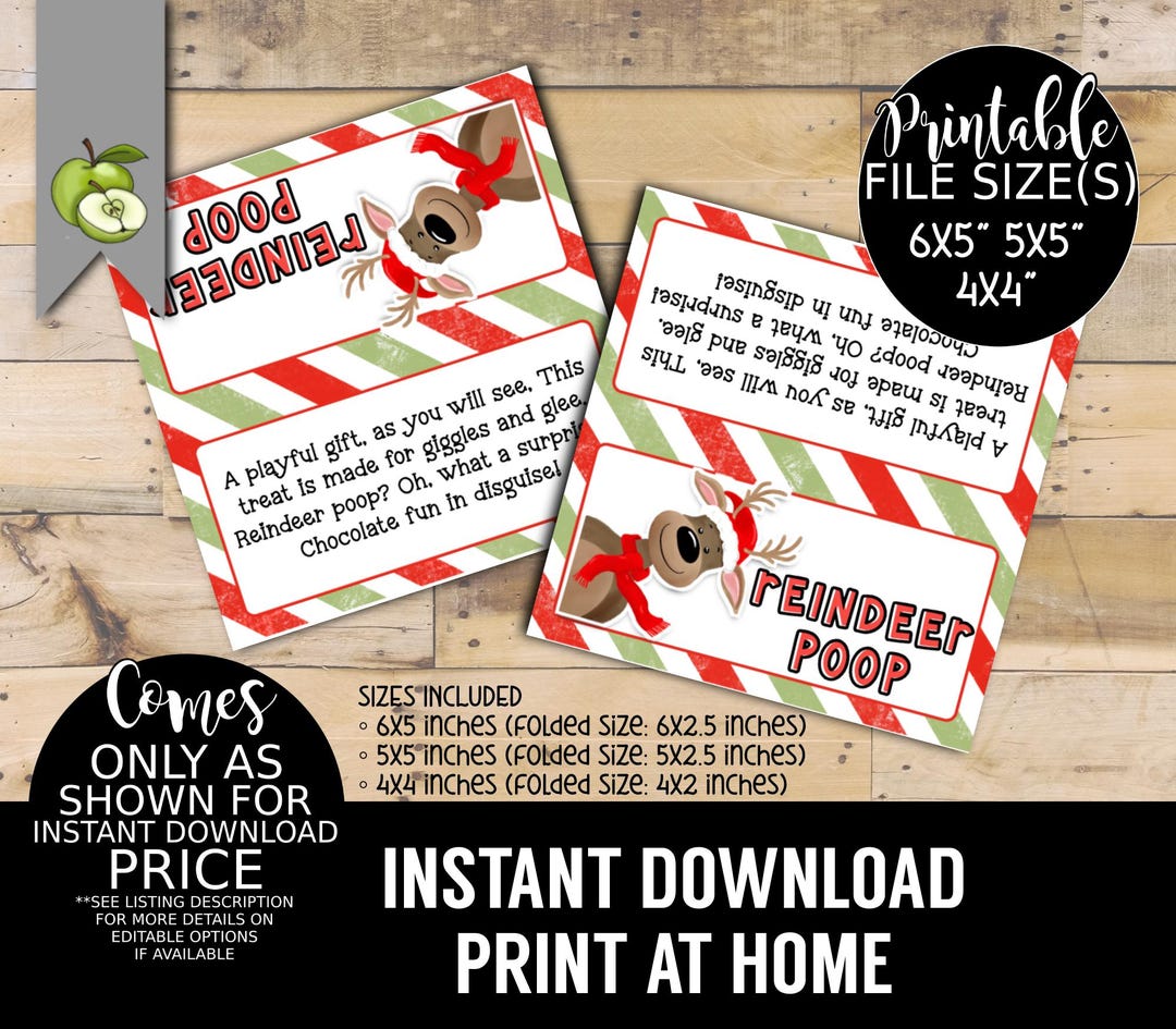 Reindeer Poop Printable Bag Toppers, Instant Download 3 Sizes ...