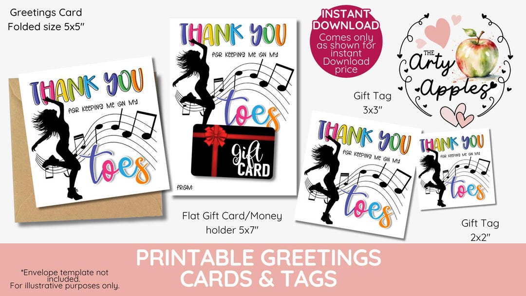 Dance Teacher Thank You Printable | Gift Tags, Card & Gift Card Holder ...