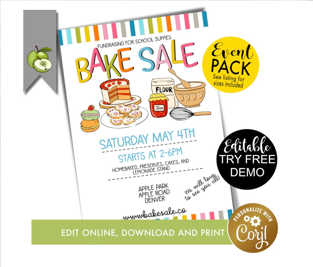 Editable Bake Sale Poster, Editable Bake Template, Cake Theme, Cook ...