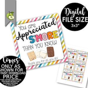 S'more Appreciation Printable Gift Tag, Teacher Staff Employee School ...