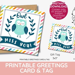 Teacher Owl Miss You Printable Gift Tag & Card, Teacher Appreciation ...