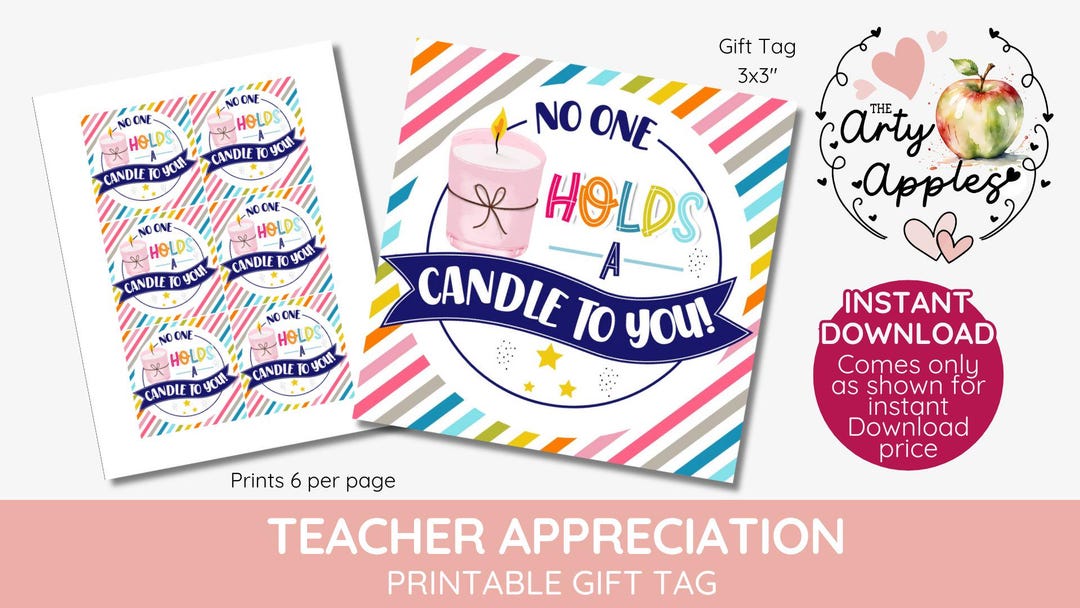 Teacher Appreciation Candle Gift Tag - Volunteer Thank You Note ...