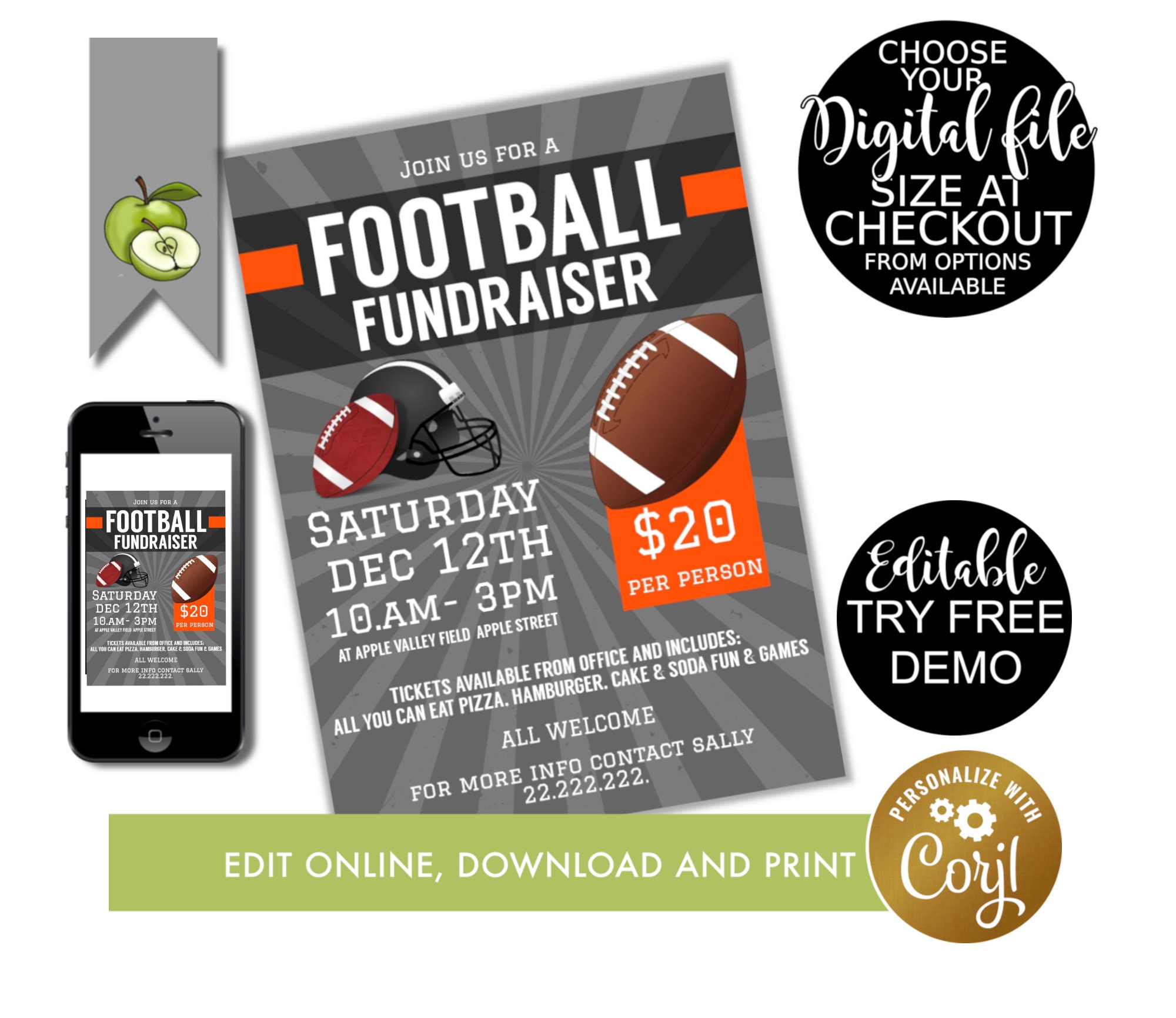 Football Fundraiser Flyer Football Tournament Poster School | Etsy