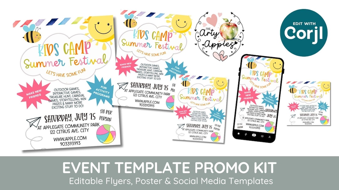 Editable Kids Summer Camp Fest, Template, Spring, Summer Festival Theme ...