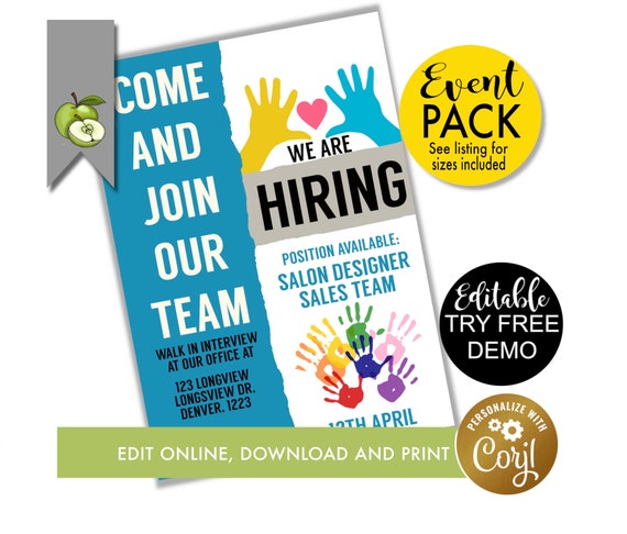 Editable Hiring Staff Flyer Helpers Required Hiring People - Etsy