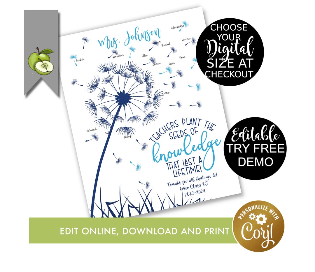 Editable Dandelion Teacher Appreciation, We Couldnt Have Wished for a ...