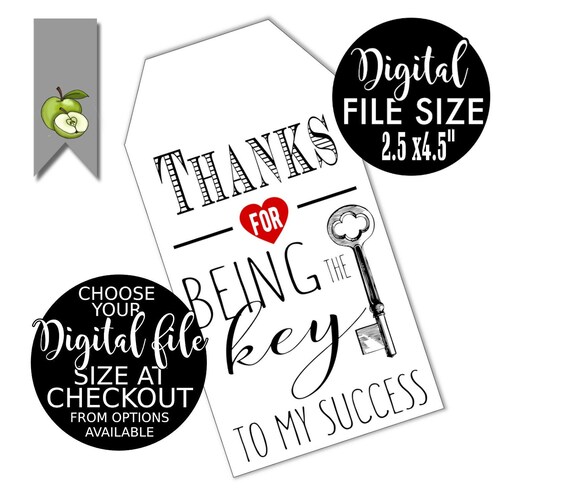 Thanks for Being the KEY to My Success Appreciation Tag - Etsy