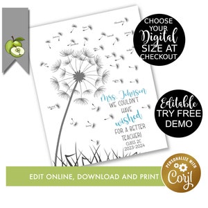 Editable Dandelion Teacher Appreciation, We Couldnt Have Wished for a ...