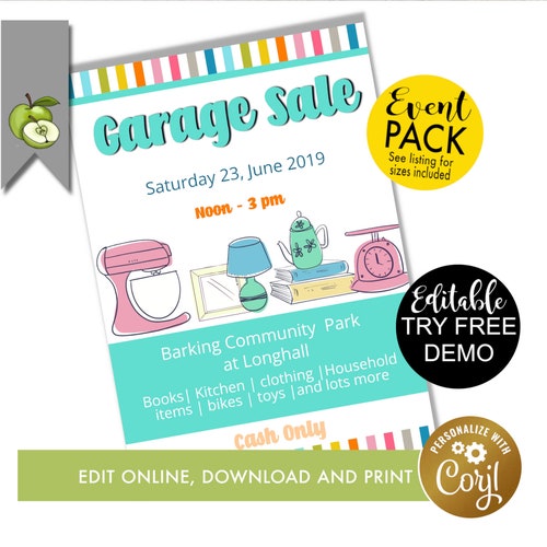 Editable and Printable Garage Sale Event Yard Sign Template - Etsy