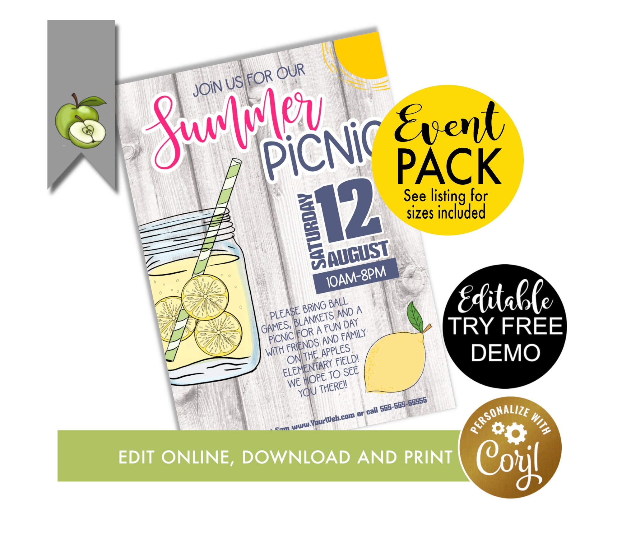 Paper LEMONADE Stand FUNDRAISER Sale ~ 5x7 Invite ~ 8.5x11 Flyer ...