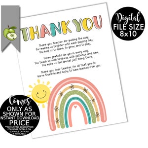 Teacher Retirement Gift Rainbow Printable, Poem Wall Art Digital Print ...