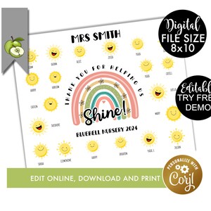 Editable Teacher Appreciation Thanks for Helping Us Shine, Sunshine Add ...
