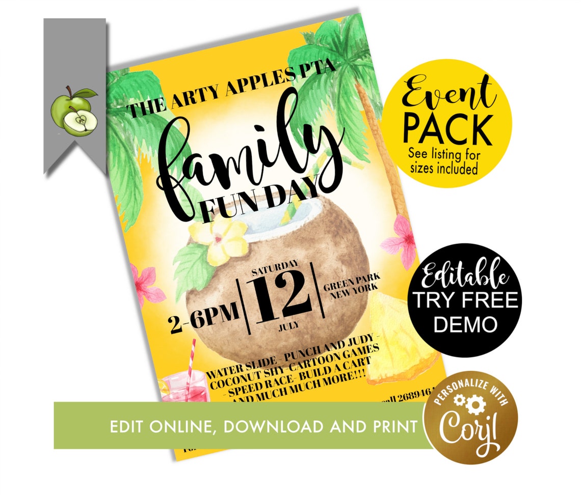 Summer Party Flyer Editable Template Printable PTA PTO Party - Etsy