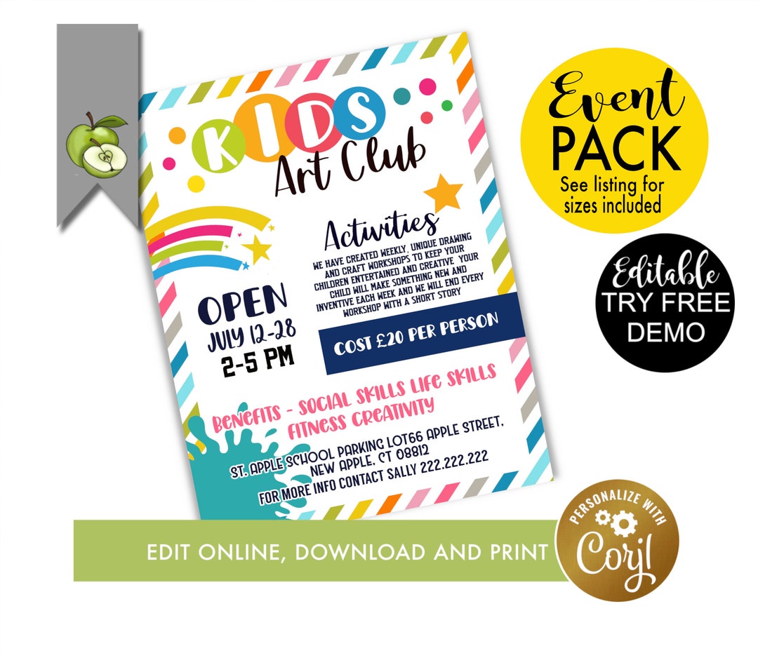 Editable Kids Art Club Poster, Editable Art Template, Art Drive PTA ...
