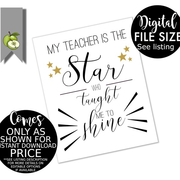 My Teacher is a Star Printable - Etsy