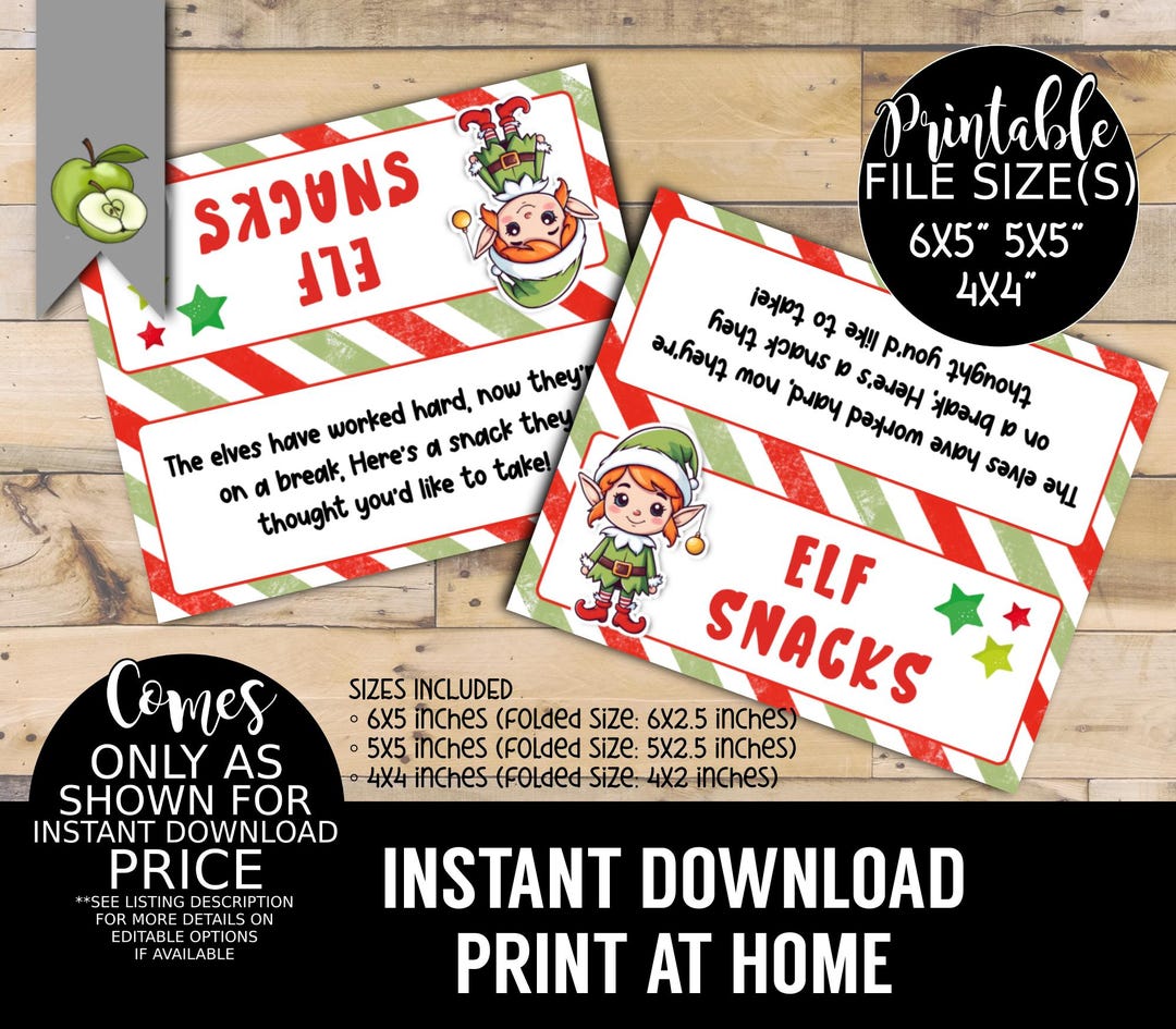 Elf Snack Printable Bag Toppers, Instant Download 3 Sizes Included ...