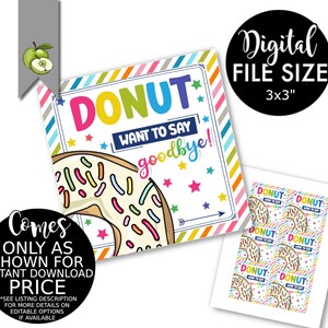 Donut Want to Say Goodbye Printable Gift Tag, Teacher Appreciation ...