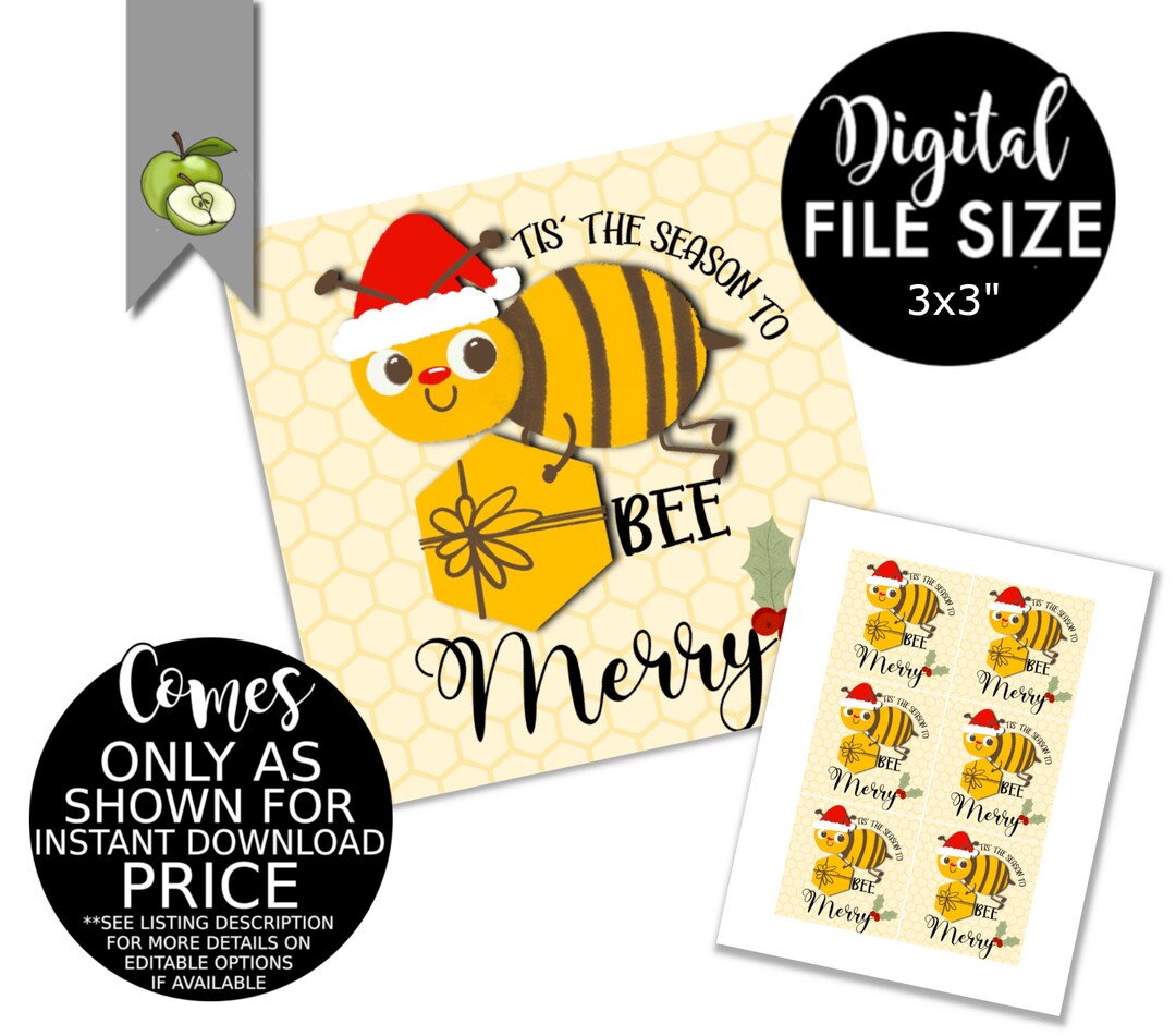 SALE Tis the Season to Be Merry Christmas Printable Gift Tags, Bee ...