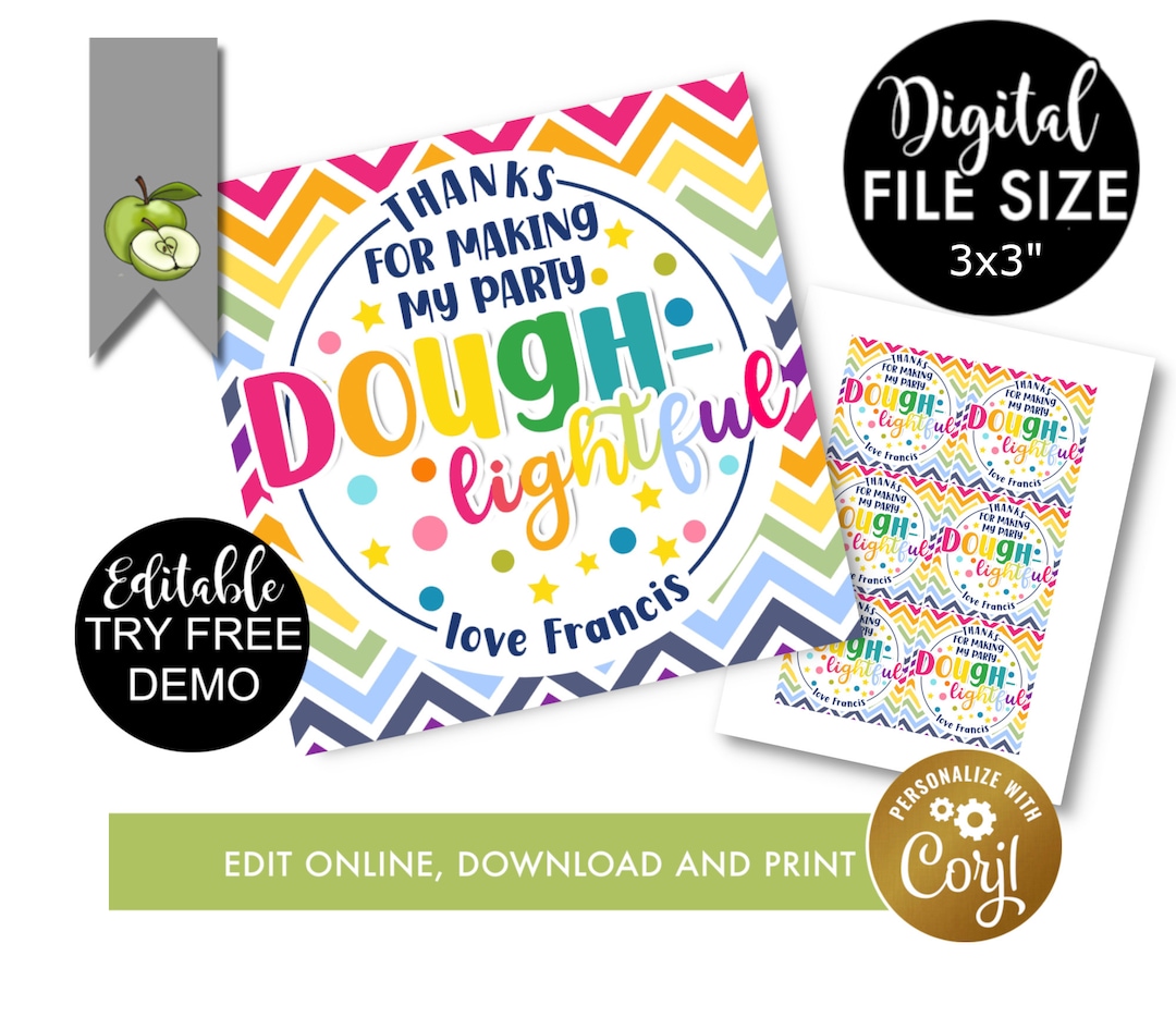 Thanks for Making My Party Dough Lightful Birthday Party Favor Gift Tag ...