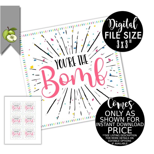 Printable You're the Bomb Bath Bomb Gift Tag INSTANT - Etsy