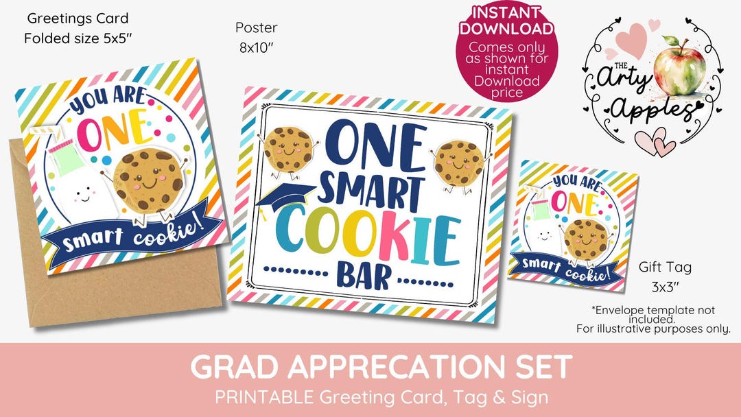 Smart Cookie Graduation Sign Tag and Card Set Printable Sweet Treat ...