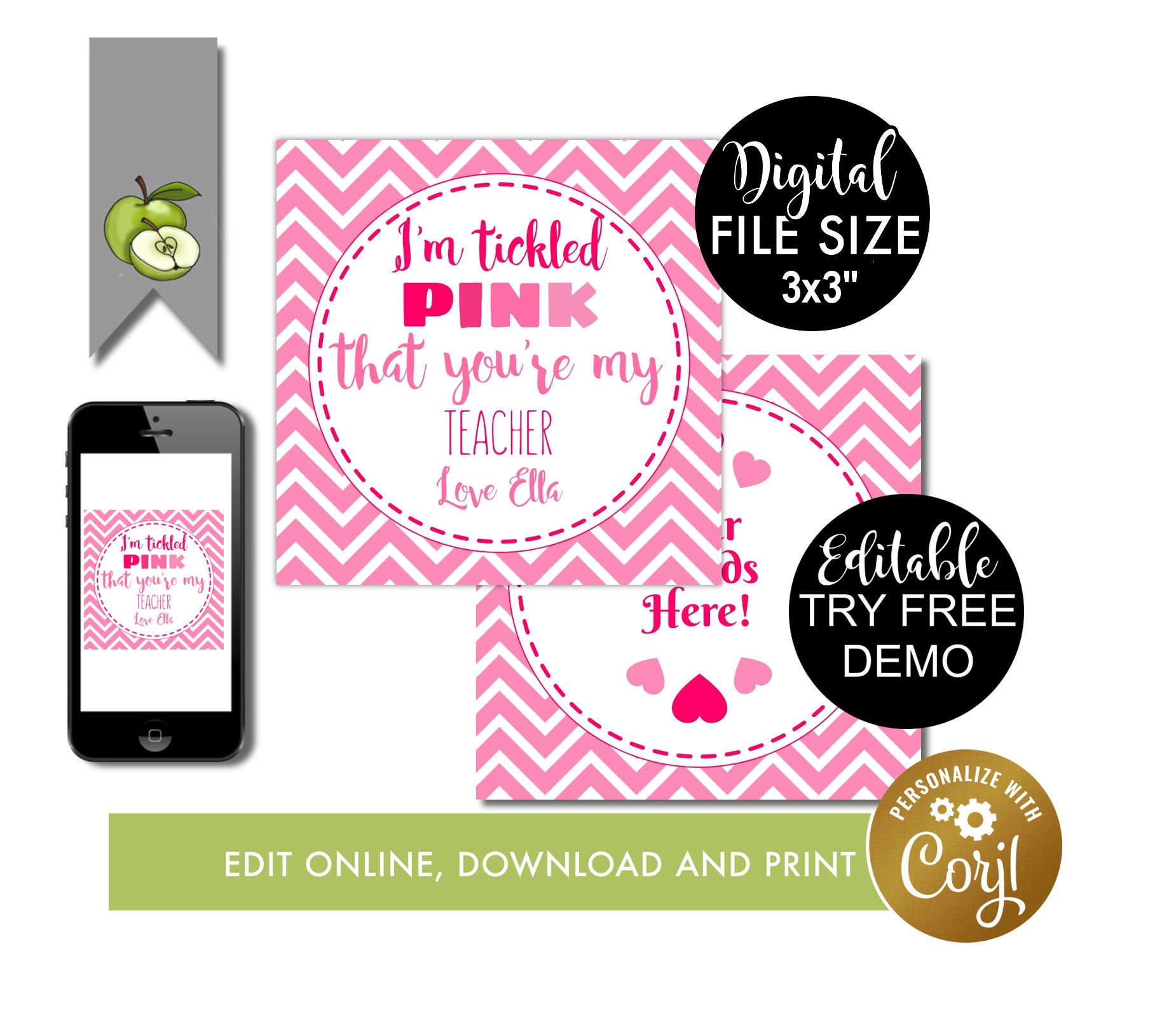 I'm Tickled Pink You're My Teacher Gift Tags | Etsy UK