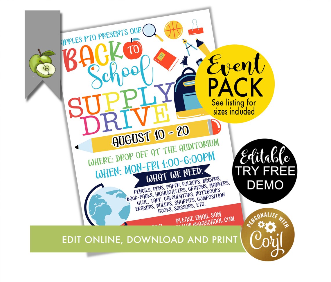 Editable Back to School Supply Drive Flyer Editable Printable - Etsy