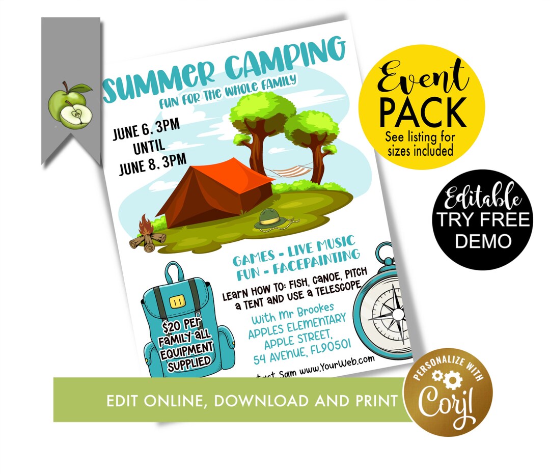 Editable Summer Camp Out Template Church Fundraiser Flyer and Poster ...