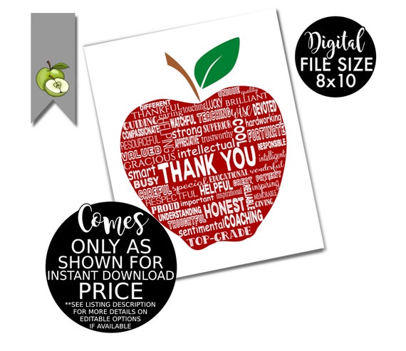Teacher Appreciation week gift red apple word art apple | Etsy