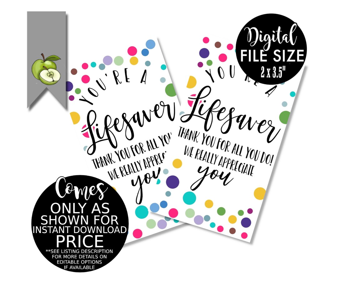 Lifesaver Thank You Gift Tags We Really Appreciate You | Etsy