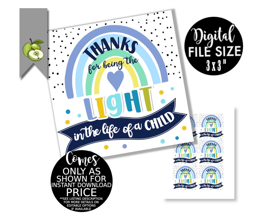 Thanks for Being the Light in the Life of a Child, Candle Tag, Lamp Tag ...