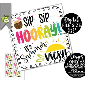 Sip Sip Hooray It's Summer Vacay Gift Tags, Staff, Teacher, Nurse ...