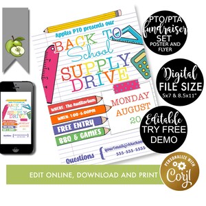 Editable back to School Supply Drive Flyer editable Printable | Etsy